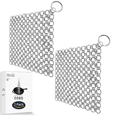 2Pack Cast Iron Cleaner Chainmail Scrubber, 6x6" Large Skillet Scrub ...
