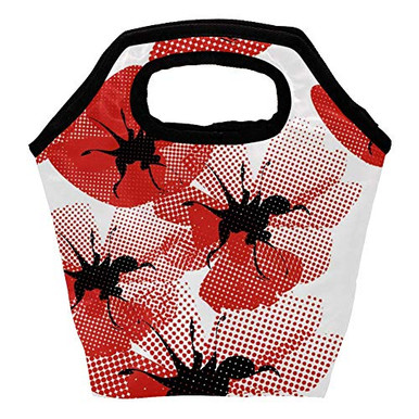 Beautiful Poppies Flower Red Lunch Bag Cooler Tote Bag Insulated Zipper ...