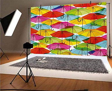 Modern 5x3 FT Vinyl Photography Backdrop,Colorful Umbrella Figures in ...