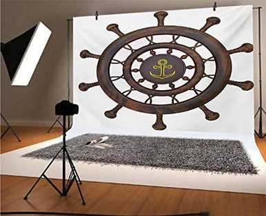 Ships Wheel 5x3 FT Vinyl Photo Backdrops,Wooden Steering Wheel of The ...