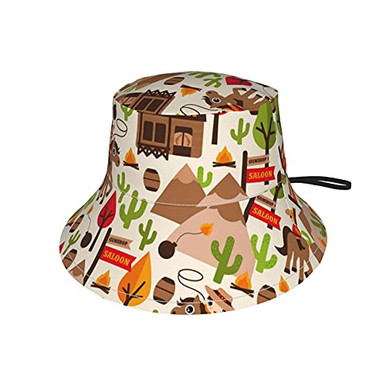 Jeezshop Bucket Hat with Cowboy Lodge Tree Cactus Print, Sun Hat with ...