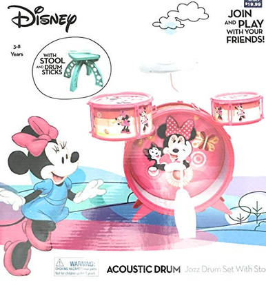 Disney Junior Minnie Mouse Jazz Drum Set with Stool - Warehousesoverstock