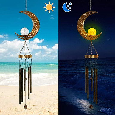 Moon Solar Wind Chimes Outside - Moon Crackle Glass Ball Wind Chime ...