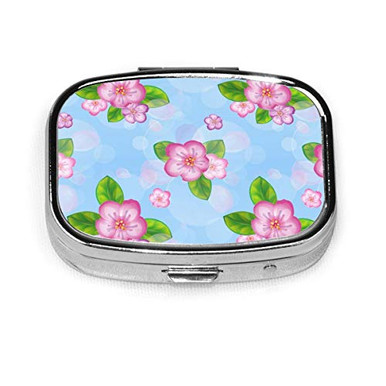 Spring Floral Pink Flowers Blue Pill Box Square Metal Pill Case Two ...