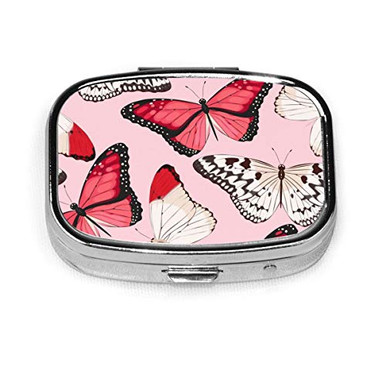 Colorful Butterflies,Hot Pink, Red Pill Box Square Metal Pill Case Two ...