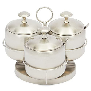 3 Piece Condiment Containers Set with Lids, Stand, and Spoons ...