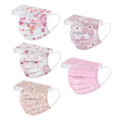 50PC Spring Pink Floral Disposable-Face-Mask For Adults Women Cute ...