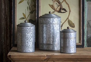 Tall Galvanized Tin Antique Style Canisters Set of 3 - Warehousesoverstock