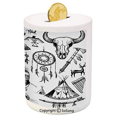 Native American Ceramic Piggy Bank,Set of Wild West American Indian ...