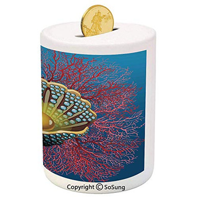 Pearls Ceramic Piggy Bank,Giant Majestic Unique Pearl Mussel and Ivy ...