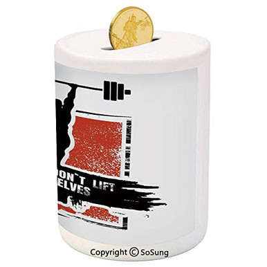 Fitness Ceramic Piggy Bank,Bodybuilder and Huge Barbell Silhouettes ...
