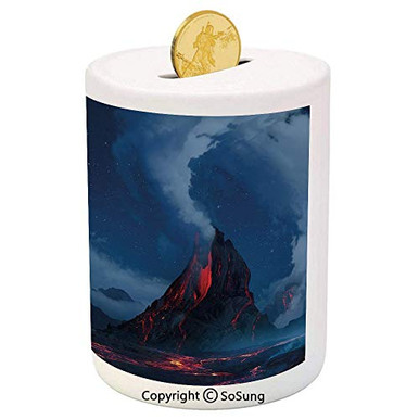 SoSung Volcano Ceramic Piggy Bank,Vivid Erupting Scenery of Active ...