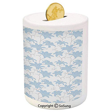 Floral Ceramic Piggy Bank,Adoration Love Expressing Ornate Plants Retro ...