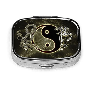 Carwayii Pill Box Yin Yang Tiger Dragon Metal Pill Case with Easy Push ...