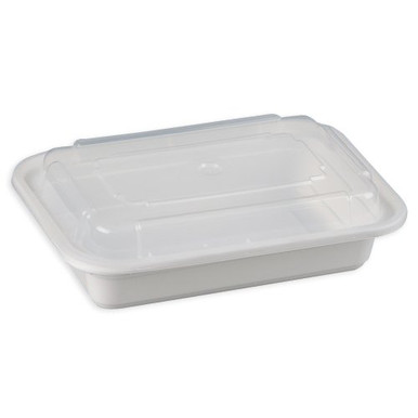 SAFEPRO 16 oz. White Rectangular Microwavable Container with Clear Lid ...