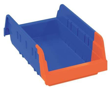 Shelf Storage Bin, Blue/Orange, Plastic, 11 5/8 in L x 6 5/8 in W x 4 ...