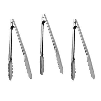 (Set of 3) 10-Inch Stainless Steel Utility Tongs, Heavy Duty Kitchen ...