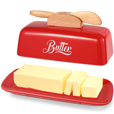 Butter Dish with Lid and Knife Ceramic Butter Holder for Counter ...