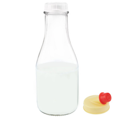 Kitchentoolz 32 Oz Round Glass Milk Bottle with Lids, Perfect Milk ...