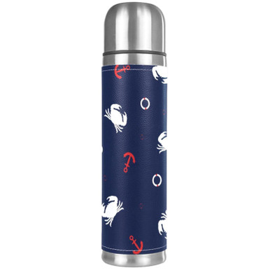Stainless Steel Leather Vacuum Insulated Mug Crab Anchor Thermos Water ...