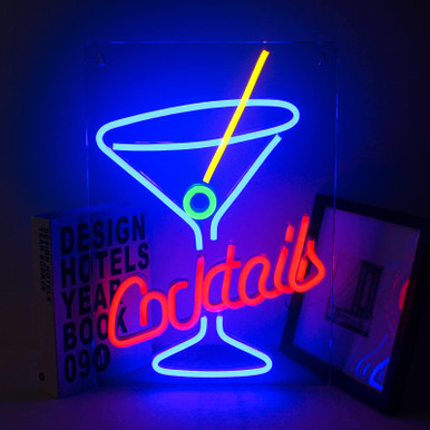 LUCUNSTAR Neon Signs Cocktails LED Sign Blue Cocktail Glass Shaped Neon ...