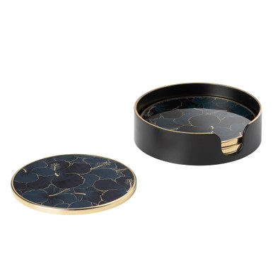 Torre & Tagus Savoy Art Deco Coasters for Drinks - Set of 4 Round Black ...