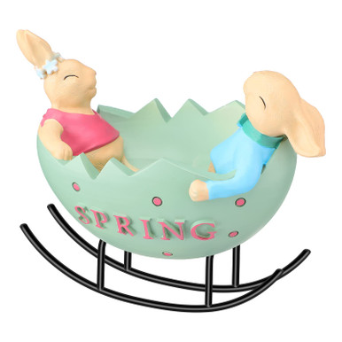 Gerrii Spring Easter Laughing Bunny Rabbits Rocking in an Egg Cradle ...