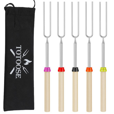 Extendable Marshmallow Smores Roasting Sticks - Set of 5 Telescoping Skewers & Hot Dog Forks ...