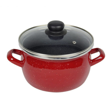 Stylish Enamel Stock Pot Cooking Pot and Glass Lid for Partyware - Red ...