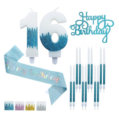 Blue Number 16 Birthday Candles, Number 16 Candles,Cake Toppers,12 ...