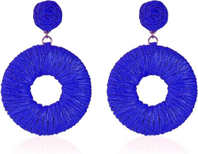 Bohemian Raffia Dangle Drop Earrings for Women Girls Boho Statement Rattan Geometric Round ...