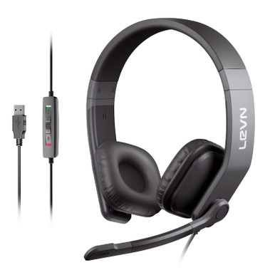 LEVN Wired Headset, USB Headset with Microphone for PC with Noise ...