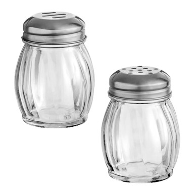 Set of 2-6 oz. Glass Swirl Cheese Shakers With Perforated & Slotted ...