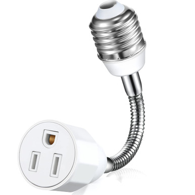 E26/E27 Light Socket to Plug Adapter 3 Prong, Goose Neck Outlet Socket ...