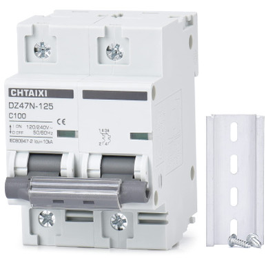 Chtaixi AC Miniature Circuit Breaker, 100 Amp 120V/240V 2 Pole DIN Rail ...