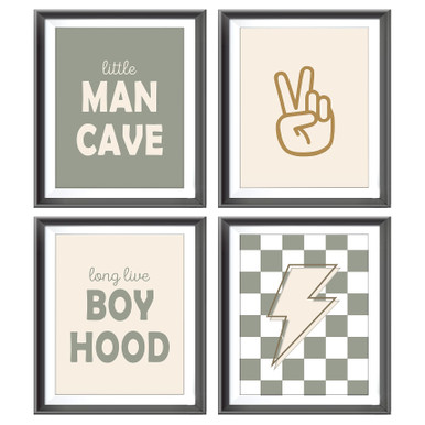 Little Man Cave Retro Preppy Checkered Lightning Peace Sign Long Live ...