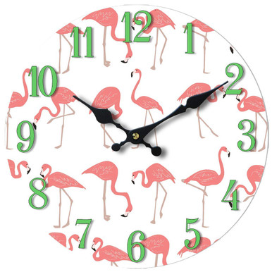 Wall Clock Glass Flamingo Decorative 13 Inch Beach Theme Perfect Decor ...