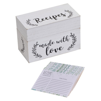 GENMOUS & CO. Wood Recipe Box with 100 Cards, White Bridal Shower ...