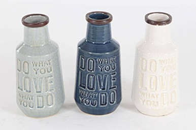 Deco 79 Inspirational Quotes Ceramic Vases (Set of 3) 4" x 9" Gray/Blue ...
