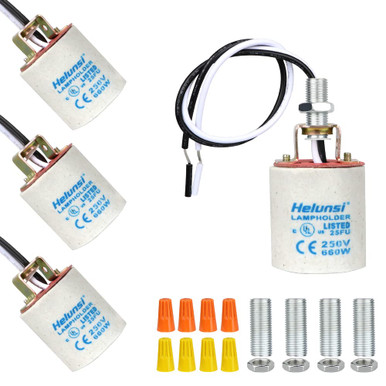 E26 E27 Ceramic Light Socket, Helunsi Medium Base Porcelain Lamp Holder ...