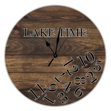 Lake Time Clock Brown Wood Grain Hanging Wood Wall Clocks 10 inch ...