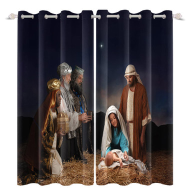 AWERT Jesus Window Curtains for Church, Nativity Scene Manger Jesus ...