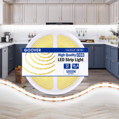 GOOVER LED Strip Lights White COB,5000K Tape Light,DC 12V Premium High ...