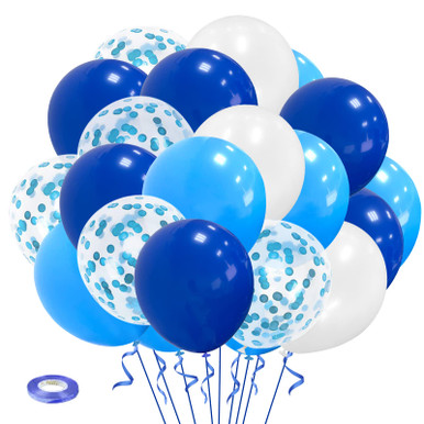 Blue Balloons, 50pcs Royal Blue Balloons, 12 Inch Light Blue Balloons, White And Blue Confetti ...