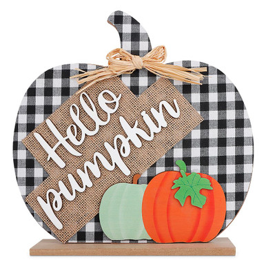 Fall Decor, Wooden Buffalo Plaid Pumpkin Sign for Table, Fireplace ...
