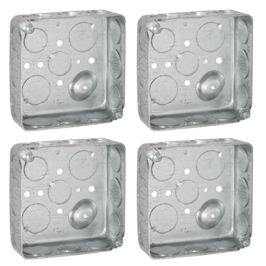 (4 Pack) 4'' Square Electrical Box, Drawn Construction, Ten 1/2'' and ...