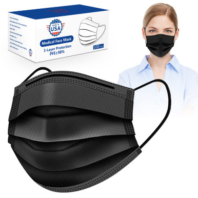 100 Pack Black Disposable Face Masks, USA Made Bulk masks disposable 3 ...