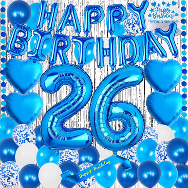 yujiaonly 26TH Birthday Party Decorations Blue Happy Birthday Foil ...
