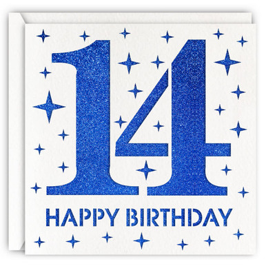 Blue 14th Birthday Card, Laser Cut Glitter Girl Boy Age 14 Gift For ...