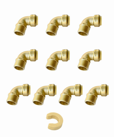 (Pack of 10) EFIELD Push-Fit Brass Fittings 1/2 Inch x 1/2 Inch Male Threaded NPT Elbow Push to ...